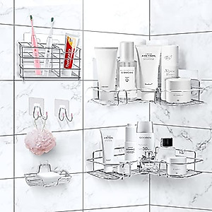 CGBE Corner Shower Caddy, Shower Organizer With Soap Dish Holder Toothbrush Holder Adhesive Hooks, No Drilling Wall Mount Shower Shelves Shower Rack Rust Free For Bathroom Kitchen (6 Packs)