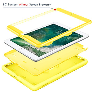 Hocase Compatible with iPad 5th/6th Generation Case, High-Impact Shock Absorbent Dual Layer Silicone+Hard PC Bumper Protective Case - Bright Yellow
