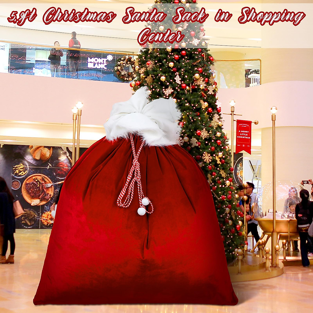 Shappy Extra Large Santa Bags Giant Santa Gifts Sack Jumbo 5.9 x 4.9 ft Red Santa's Gift Bags Reusable Velvet Christmas Bags with Drawstring for Wrapping Large Gifts Bike TV(Bright Red)