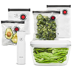 ZWILLING Fresh & Save Vacuum Sealer Machine Starter Set with Airtight Food Storage Container Glass, Sous Vide Bags, Meal Prep
