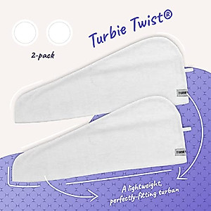 Turbie Twist Microfiber Hair Towel Wrap for Women and Men | 2 Pack | Bathroom Essential Accessories | Quick Dry Hair Turban for Drying Curly, Long & Thick Hair (White, White)