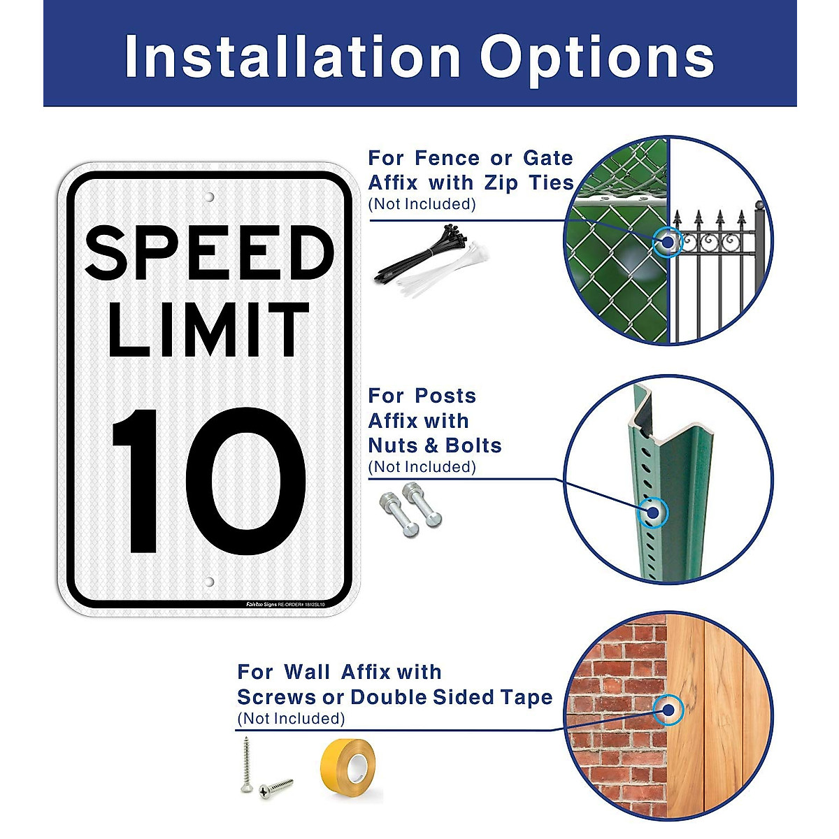 (4 Pack) Speed Limit 10 MPH Sign, Slow Down Sign, Traffic Signs,18 x 12 Inches Engineer Grade Reflective Sheeting, Rust Free Aluminum, Weather Resistant, Waterproof, Durable Ink, Easy to Mount
