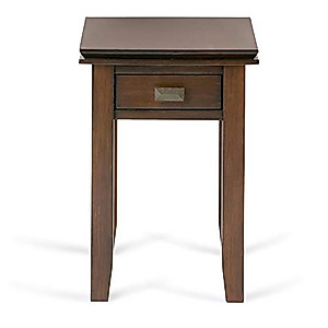 SIMPLIHOME Artisan SOLID WOOD 14 inch wide Rectangle Narrow End Side Table in Russet Brown with Storage, 1 Drawer, for the Living Room and Bedroom