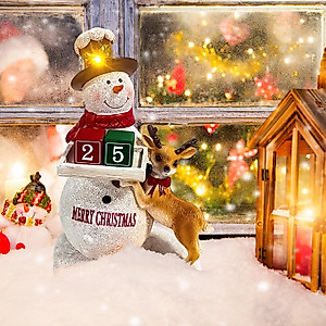 Kaezuy Christmas Snowman Decorations Indoor, 9.8'' Light Up Snowman and Reindeer Resin Figurine for Home Christmas Centerpieces Tabletop Winter Decor Xmas Gift