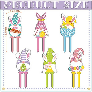 6 Pcs Metal Easter Gnomes Yard Signs Outdoor Bunny Rabbits Stakes 16 x 6.3 Inch Happy Spring Waterproof Gnome Stakes Easter Decorations for Garden, Lawn, Party, Easter Props Decor