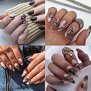 5 Sheets Black Snake Nail Art Stickers White Black Flower Big Snake Nail Decals Red Love Heart Nail Art Supplies Butterfly Star Moon Leaf Nail Art Design Decoration Accessories for Women Manicure DIY