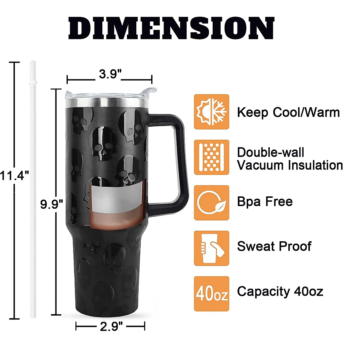 sxmluedn Goth Gifts Goth Tumbler Halloween Tumbler 40 Oz Skull Gifts Cup For Women Men Spooky Skeleton Travel Mug with Handle Lid and Straw