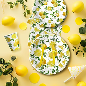 Suhelkit Lemon Party Decorations Tableware - Disposable Lemon Birthday Party Supplies, Paper Plate, Napkin, Cup, Cutlery, Summer Theme Lemon Baby Shower Bridal Shower Table Decorations | 24 Guests