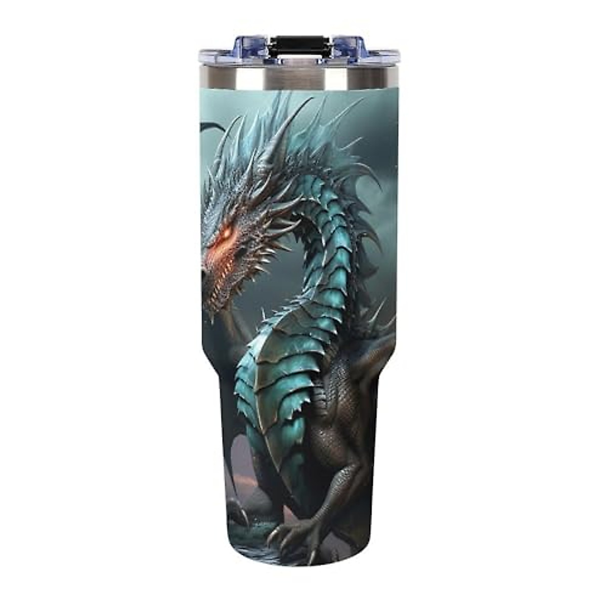 QWJKM Cool Dragon Tumbler with Handle Large Insulated Car Cup 40 OZ Stainless Steel Travel Mug Leak Proof Water Bottle with Lid And Straw for Car Home Office Gifts
