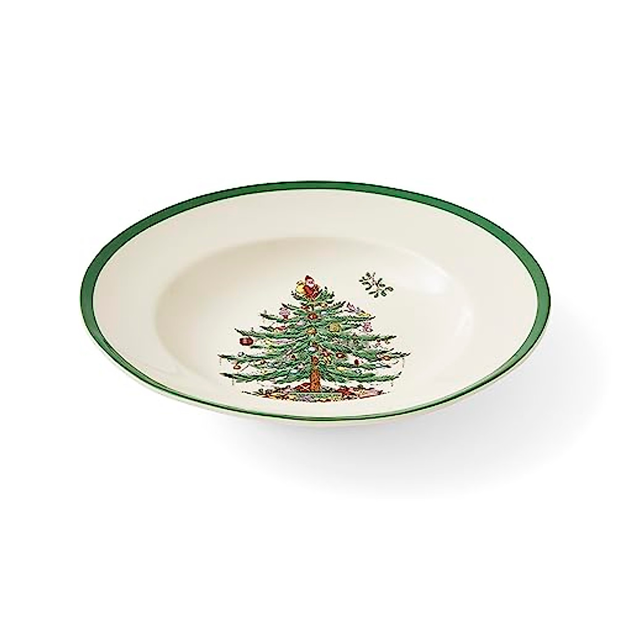 Spode Christmas Tree 9" Soup Plate (Set of 4) - Stoneware Soup Bowls with Festive Tree Design & Green Rim, Ideal for Serving Soup, Pasta, Salad - Microwave & Dishwasher Safe Holiday Dinnerware