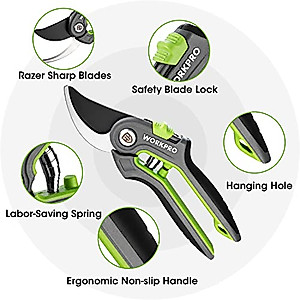 WORKPRO Garden Pruning Shears 2 Pack, 8" Bypass Pruning Shears and 6.25" Straight Garden Scissors, Premium Plant Shears, Garden Clippers Hand Tools for Cutting Flowers, Trimming Plants, Picking Fruits
