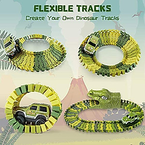 KO-ON Dinosaur Toys,280Pcs for Kids Create A Dinosaur World Race Track,Flexible Race Track with 2 Electric Race Cars,Christmas Birthday Gift for Boys Girls Age 3 4 5 6 7 Year Old and Up