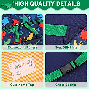 RAVUO Dinosaur Backpack, Water Resistant Cute Lightweight Small Backpack for Little Kids Boys Kindergarten Preschool Bookbag Toddler Backpack with Chest Strap