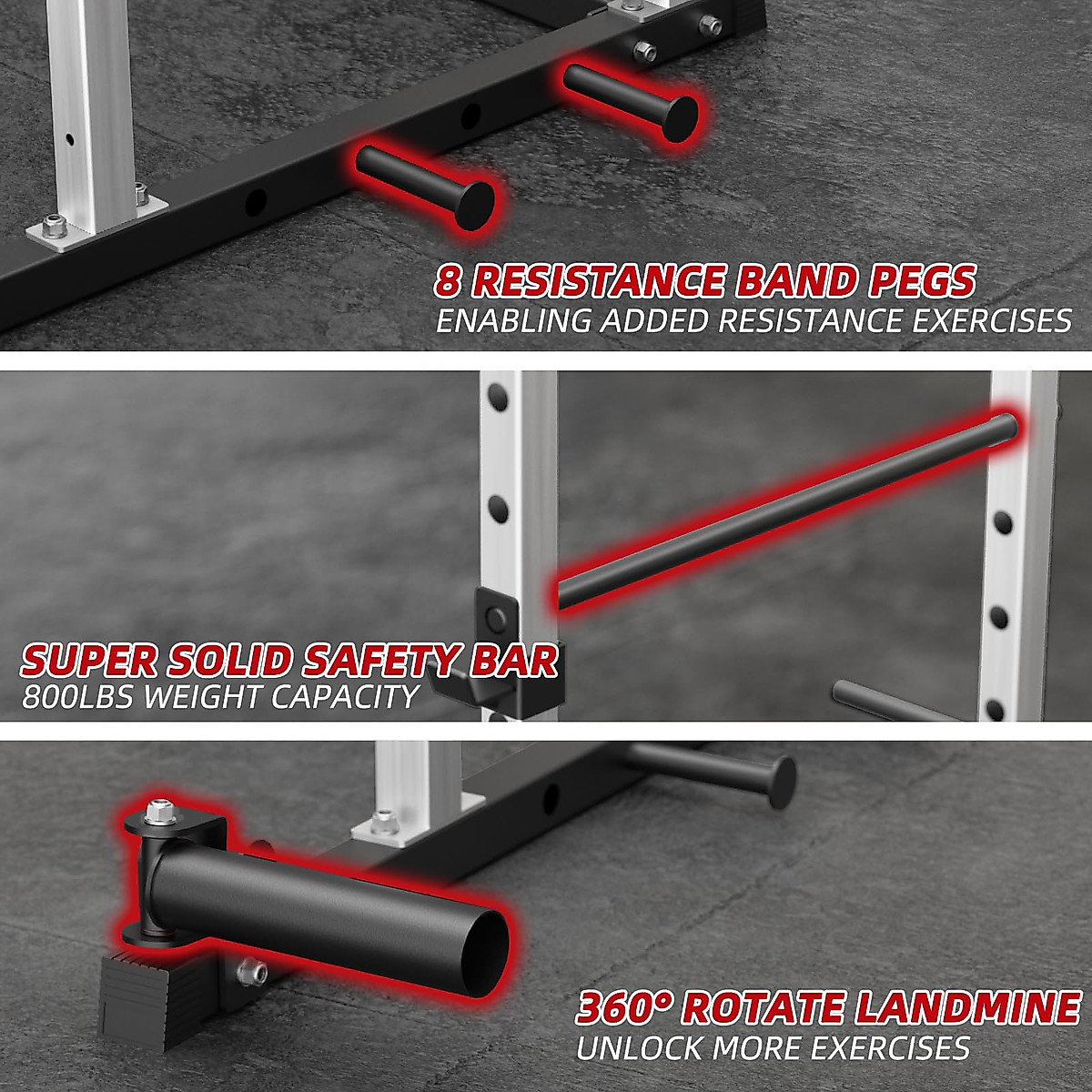 VANSWE Power Cage with LAT Pulldown Attachment, 1200-Pound Capacity Power Rack Full Home Gym Equipment with Multi-Grip Pull-up Bar, Landmine, T bar and Dip Handle