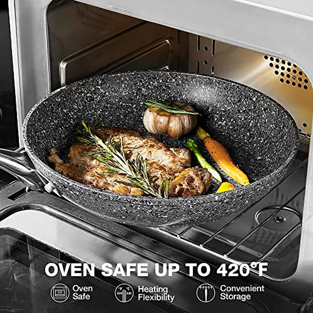 HLAFRG 8 Inch Nonstick Frying Pan with Lid, Grey Granite Skillet with Non Toxic APEO & PFOA Free,Even Heating and Less Oil,8 Inch Omelet Pan with Heat-Resistant Handle,Suitable for All Stove,Oven Safe