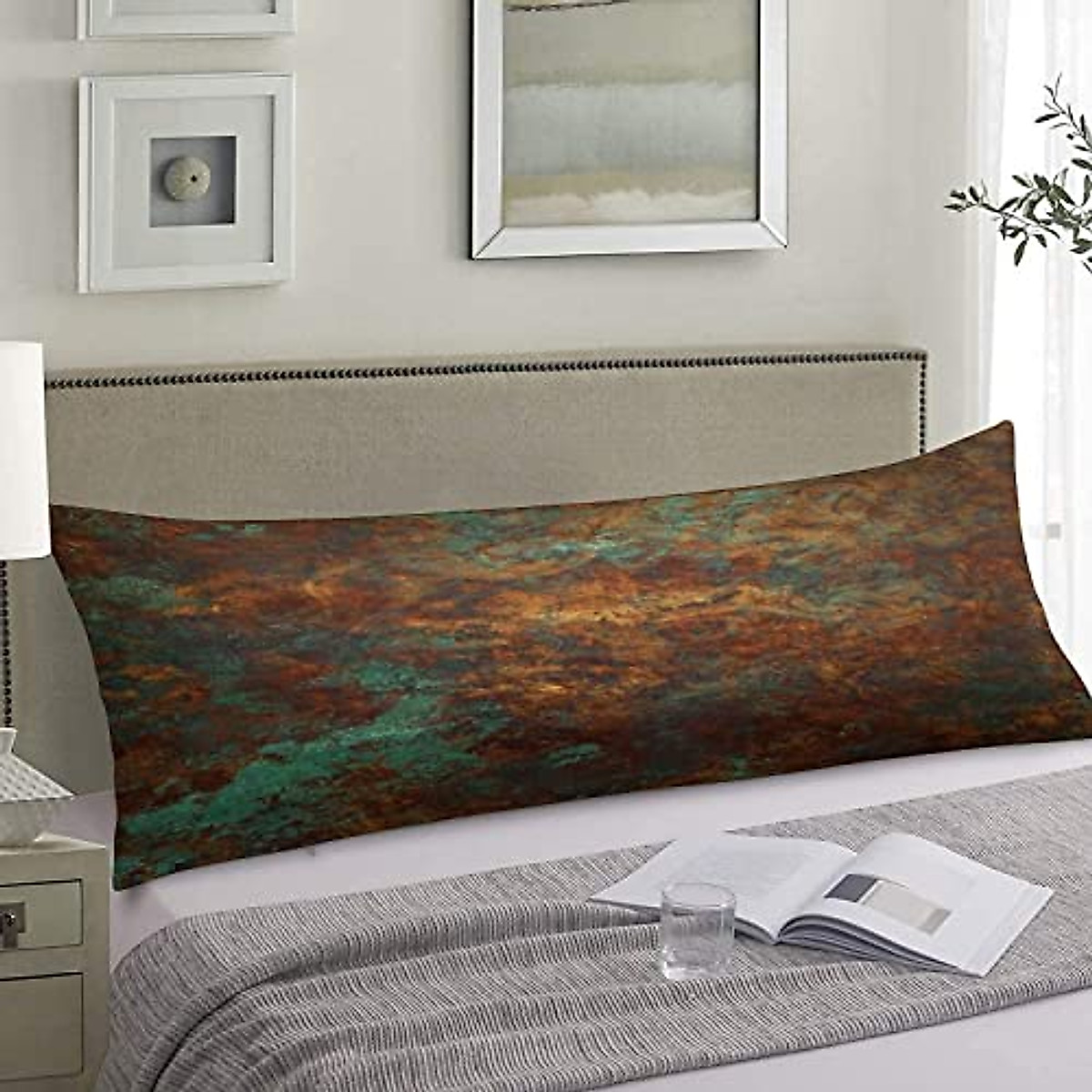 Body Pillow Cover,Beautiful Verdigris Oxidized Copper Background Printed Long Pillow Cases Protector with Zipper Decor Soft Large Covers Cushion for Beding,Couch,Sofa,Home Gift 20"x54"