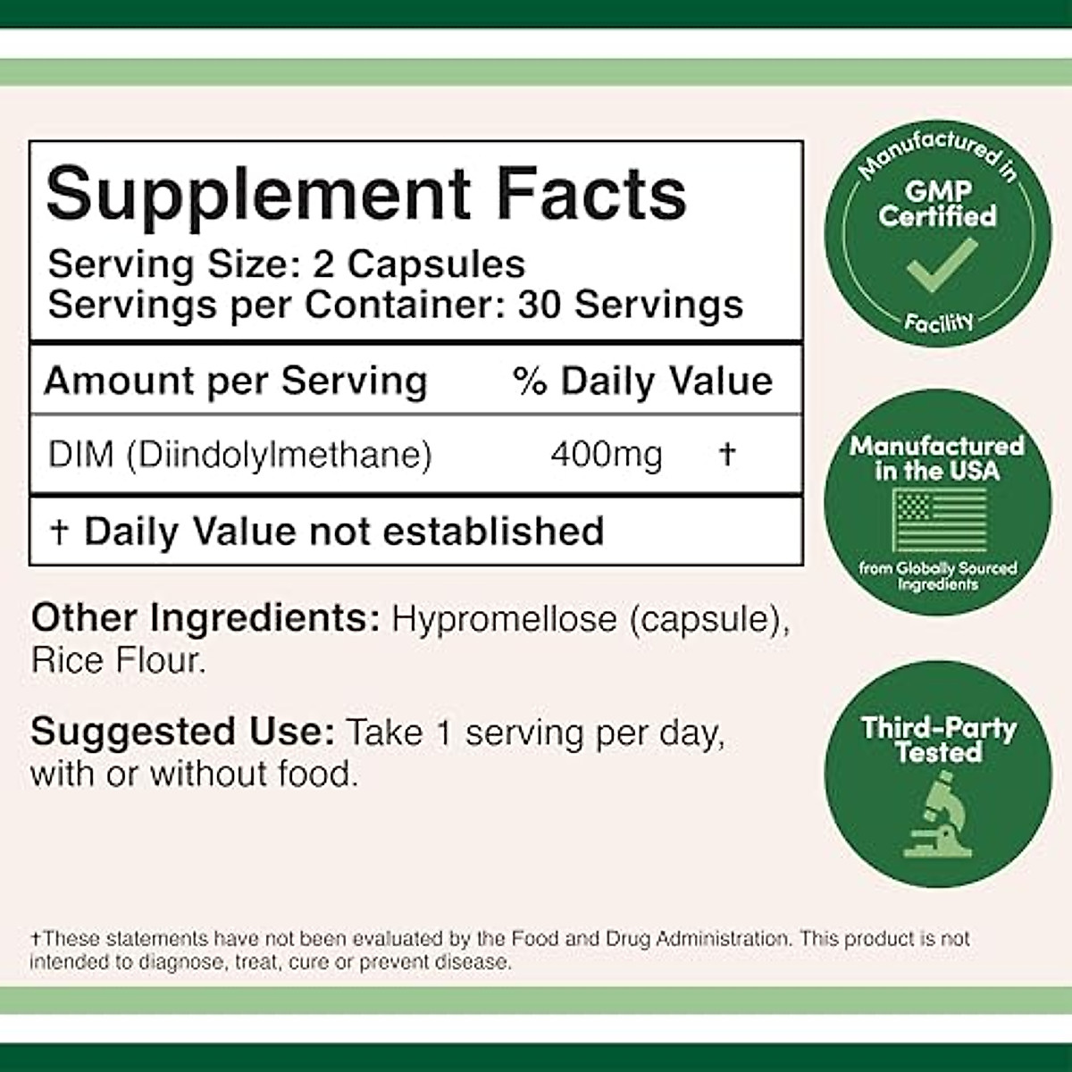 DIM Supplement for Women and Men (Diindolylmethane Estrogen Blocking Supplement, Hormonal Acne Treatment, Hormone Balance for Women) 400mg Servings, 200mg Per Capsule, 60 Capsules by Double Wood