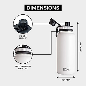 BOZ Stainless Steel Water Bottle XL (1 L / 32oz) Wide Mouth, BPA Free, Vacuum Double Wall Insulated (Ivory White)