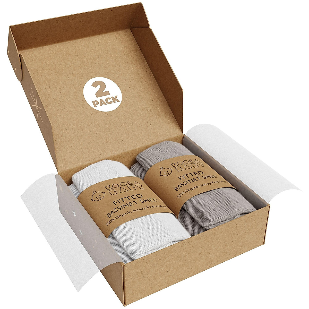 Bassinet Sheet for Bassinet Mattress - 100% Organic Jersey Knit Cotton - Snuggly Soft & Cozy Sheets Fitted for Oval Rectangle & KoolaBaby Bedside Sleeper - White & Grey 2 Pack