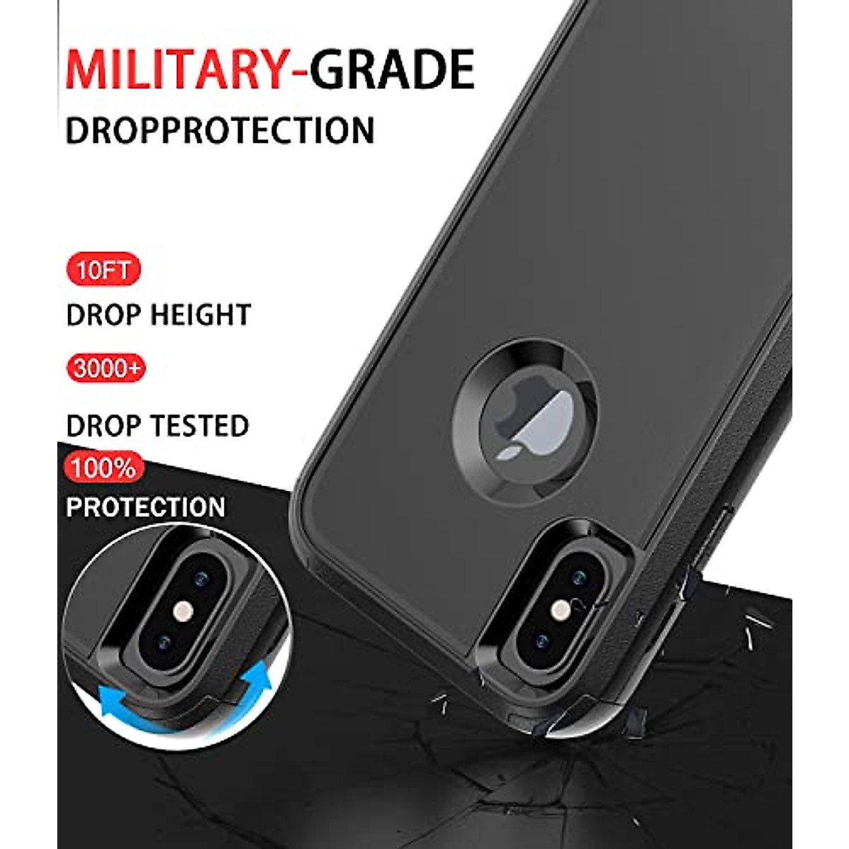 Diverbox for iPhone X Case/iPhone Xs Case [Shockproof] [Dropproof] [Tempered Glass Screen Protector ] Heavy Duty Protection Phone Case Cover for Apple iPhone X/XS (Black)