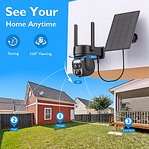 Hawkray Solar Security Wireless Outdoor Camera,8X Zoom,2K Resolution 360° Pan Tilt Control,WiFi Battery Powered Camera with Spotlight Siren PIR Motion Detection