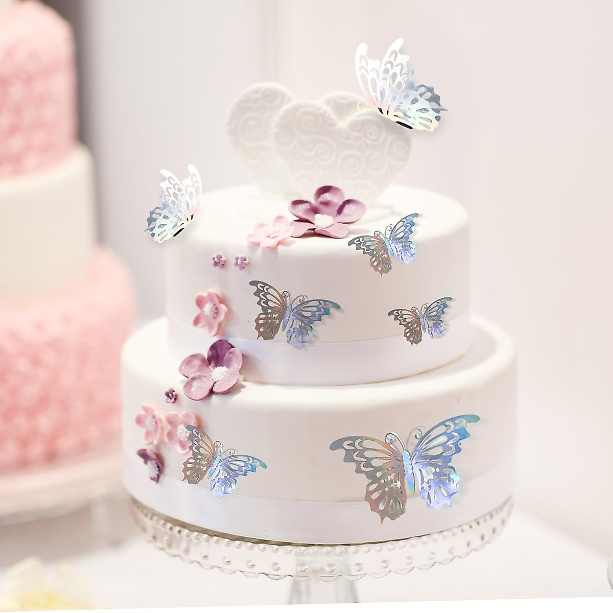 72PCS 3D Laser Silver Butterfly Wall Decor, 3 Styles 3 Sizes, Metallic Butterfly Wall Stickers Room Mural, Removable Butterfly Decorations for Room, Party, Birthday, Wedding, Cakes, DIY Gift