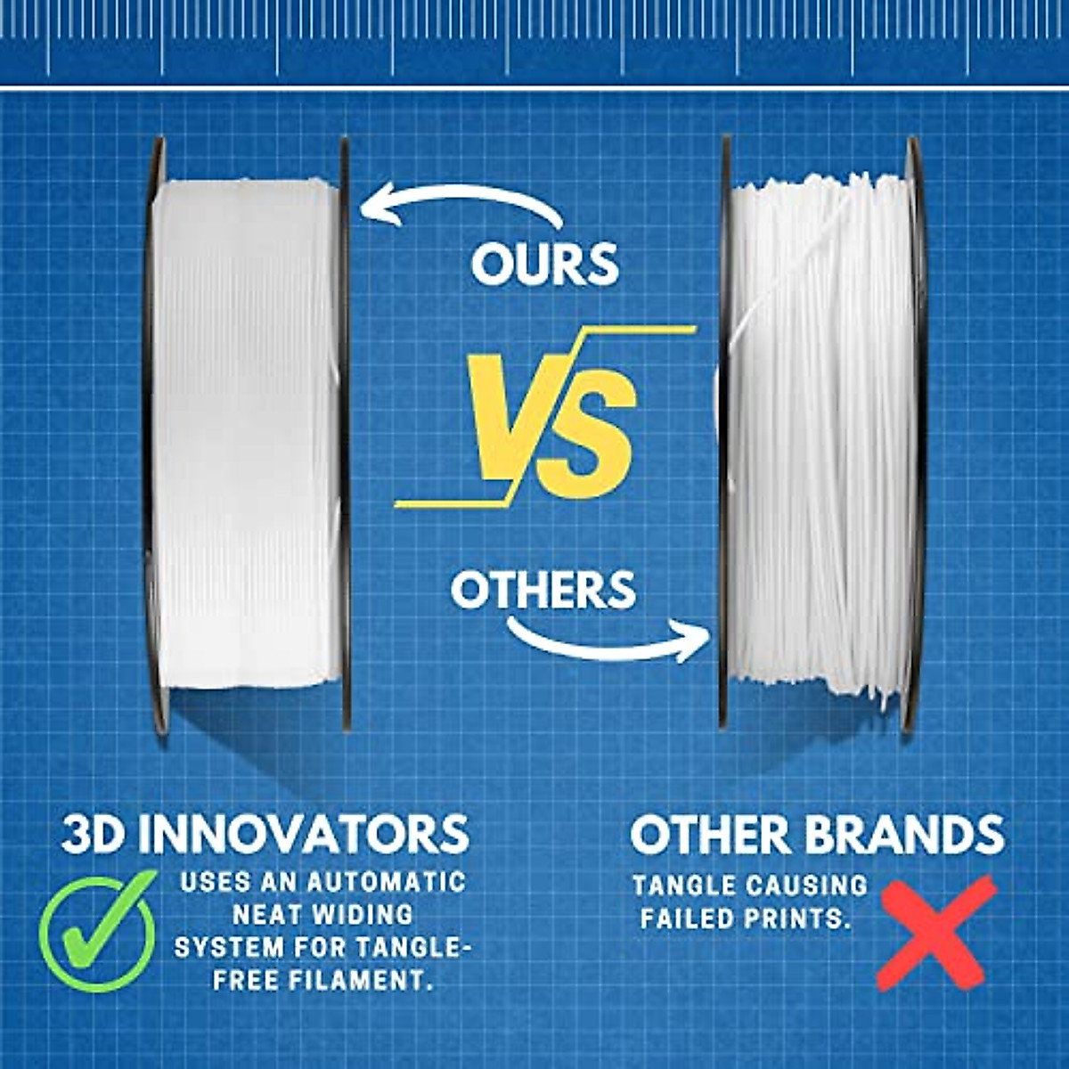 3D Innovators 3D Printer PLA Filament, 1.75mm, 1KG/2.2LB, Dimensional Accuracy +/- 0.02 mm (Real White) (Works with Lithophanes)