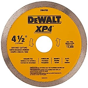 DEWALT Diamond Blade for Porcelain Tile, Wet/Dry, 4-1/2-Inch (DW4765) , Yellow