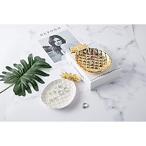 Lependor Ceramic Plate Jewelry Tray Jewelry Holder Jewelry Display - Ring Dish - Organizer for Keys - Phone - Jewelry - Watch - Wallet -Trinket - Best Wedding/Birthday - Big Size White Pineapple