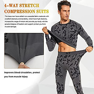 MeetHoo Men's Thermal Underwear Set Seamless Compression Base Layer Winter Gear Sports Long Johns Bottoms, Black, Large