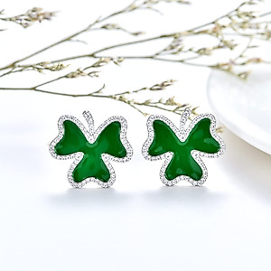 Pytali Sterling Silver Green Shamrock Earrings for Women Clover Earrings St.Patrick's Day Gift for Girlfriend Wife Good Luck Earrings Irish Earrings