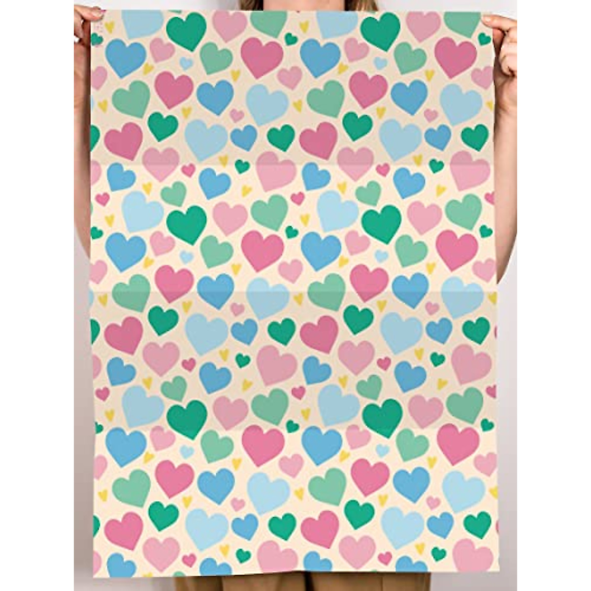 CENTRAL 23 Happy Birthday Wrapping Paper - 6 Sheets Heart Gift Wrap For Girls - Giftwrap For Anniversary Valentines - For Men And Women - Pink Green - Comes With Fun Stickers