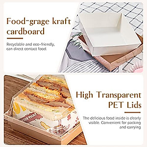 ZORRITA 50 Pack Paper Charcuterie Boxes with Clear Lids, 4 Inches Disposable Sandwich Boxes Square To Go Food Containers for Desserts, Strawberries, Cake Slice and Cookies (Brown)