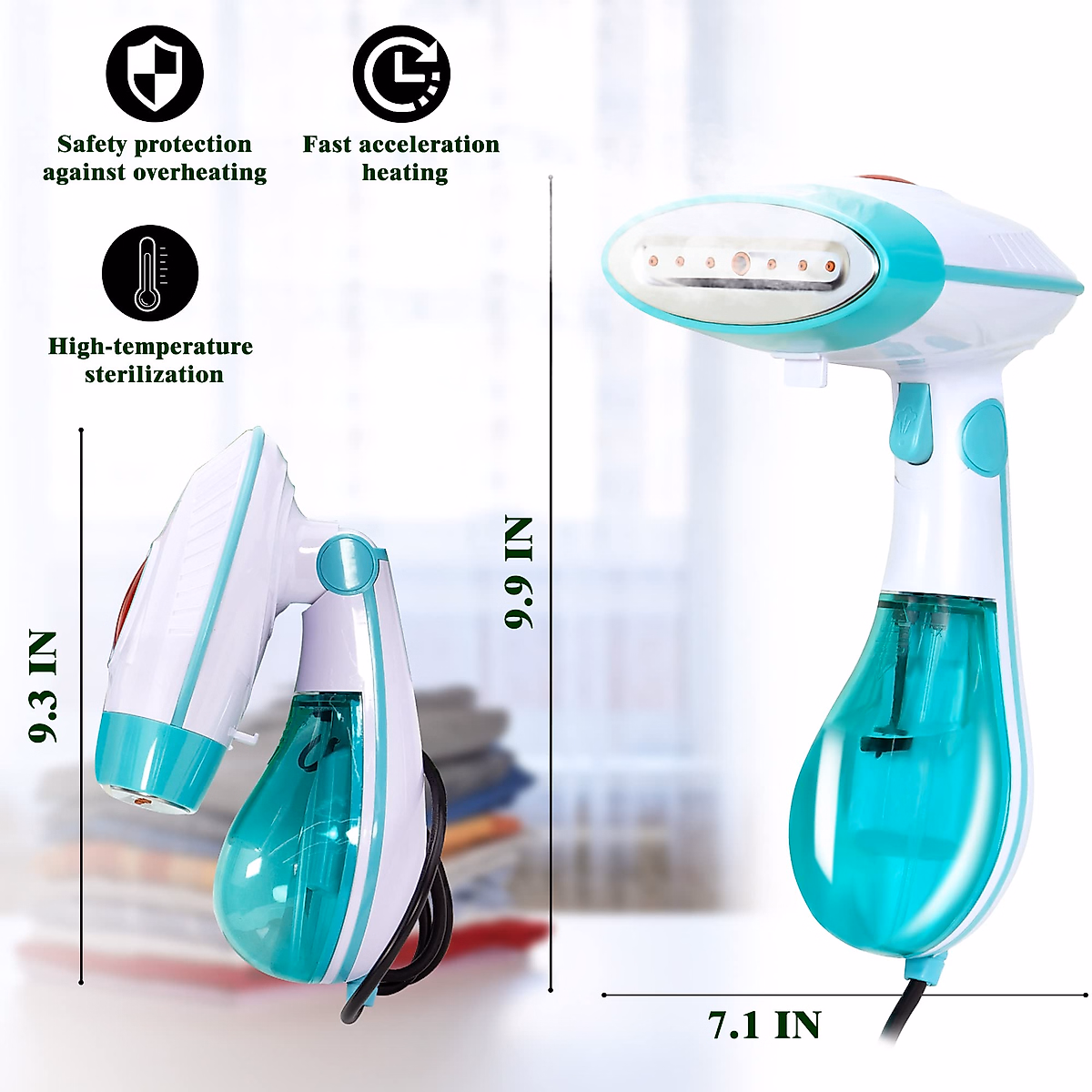 SJJEBSK Steamer for Clothes, Powerful Handheld Clothing Steamer, portable travel clothing steamer, foldable, plancha a vapor para ropa, fast heating in 30 seconds (blue white mixture)