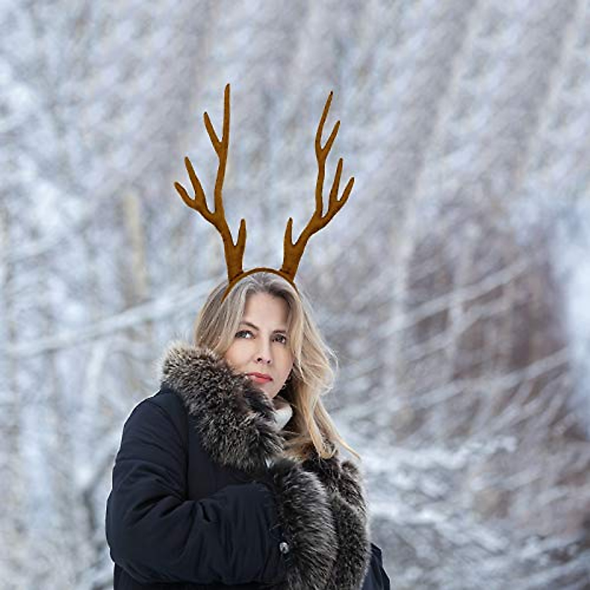MR.FOAM Reindeer Antlers Headband, Antlers Headband Adult Deer Antlers Headband Women Reindeer Antlers Headband for Halloween Christmas and Easter Party (brown)