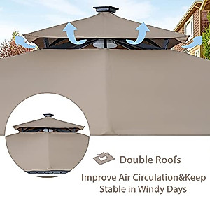 Morhome Patio 9.8ft.l X 9.8ft.w Gazebo with Extended Side Shed/Awning and Led Light in Brown Modern Contemporary Square Metal