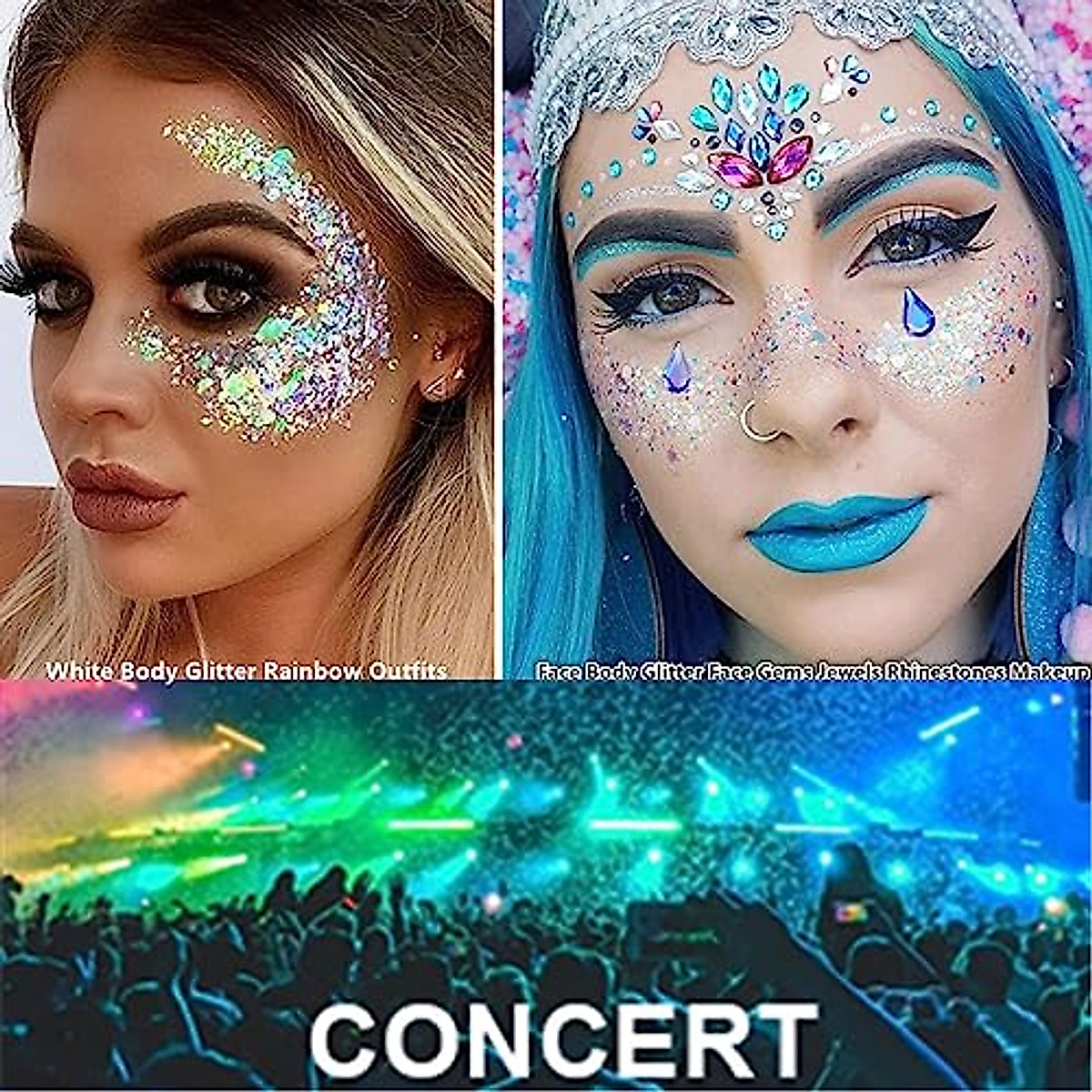 Go Ho White Face Body Glitter Gel,Singer Concerts Face Glitter Makeup,Holographic Long Lasting Chunky Sequins Glitters for Eye Lip Hair Nails,Festival Rave Accessories,006 Fairy White Glitter 52g
