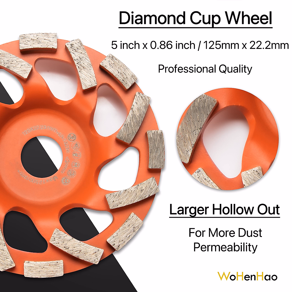 Wohenhao Dust Shroud for Angle Grinder 4.5-5 inch + Diamond Grinding Cup Wheel 5 inch, Universal Surface Grinding Shroud with Grinding Wheel for Concrete Surface, Cement, Marble, Rock, Granite