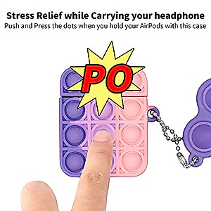 Jiunai for AirPods Case, Bubble Fidget Case for AirPod Stress Relief 3D Full Protection Shockproof Cute Soft Silicone Rubber Shock-Absorbing Armor Case with Lanyard for AirPods 1/2 Gen Purple Pink