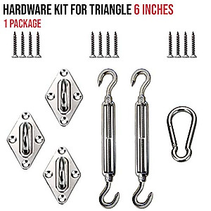 E&K Sunrise Sun Shade Sail Canopy Installation Complete Hardware Kit- for Triangle Sun Shade Sail Installation- 6 Inches, Stainless Steel, Super Heavy Duty Set of 1