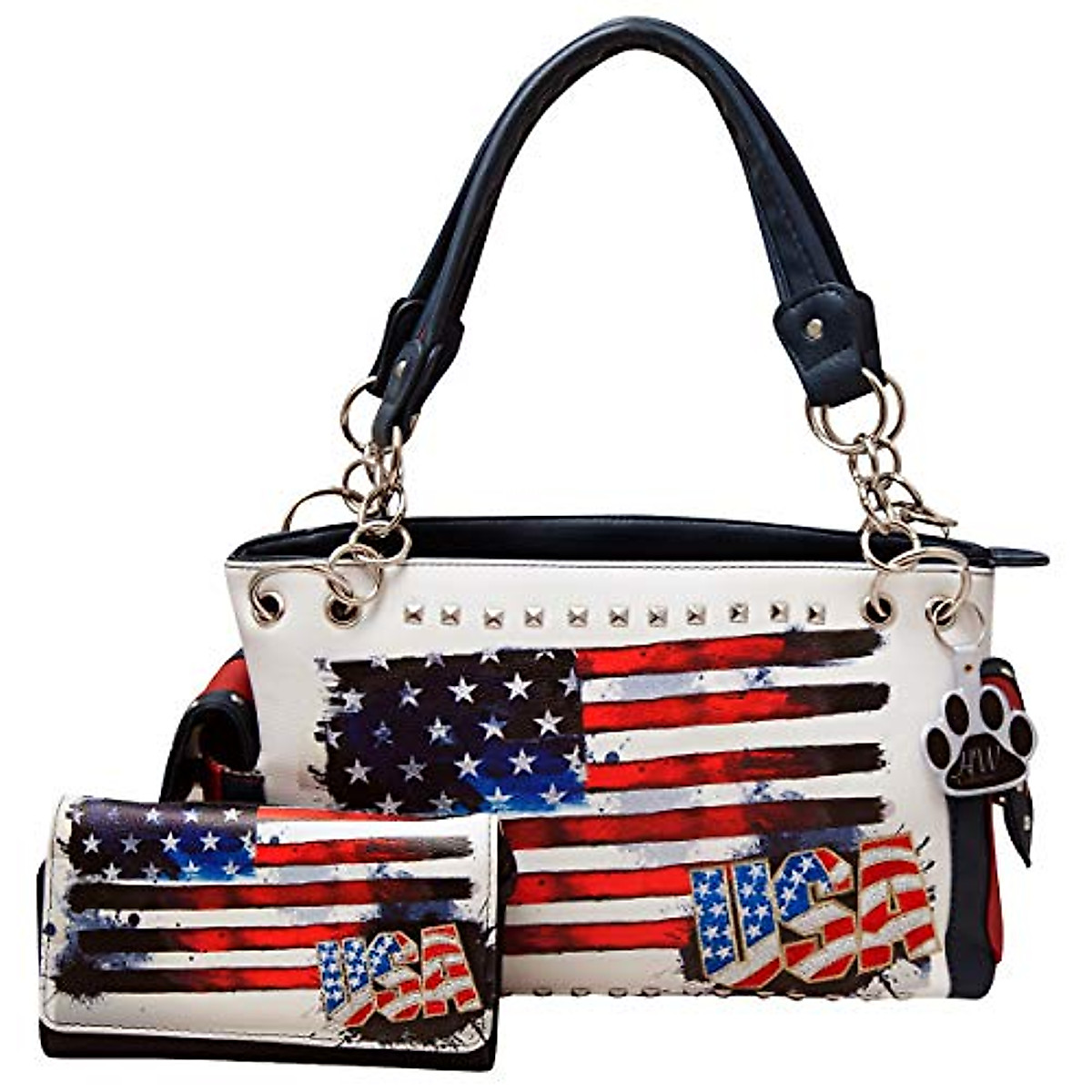 HW Collection USA American Flag Stars Stripe Concealed Carry Country Patriotic Handbag Wallet Set (USA Flag Set)