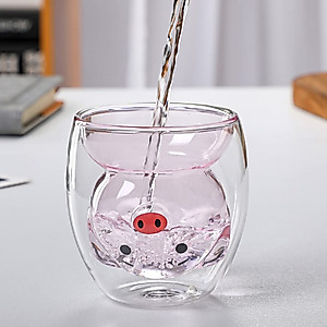 TREEWOO Creative Coffee Mug Cute White Pig Double Wall Milk Juice Tea Glass Cup Heat Resistant Drinkware Crystal Valentine's Day Gift