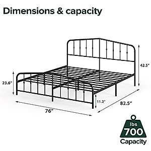 Zinus Heidi Metal Platform Bed Frame/Steel Mattress Foundation/Bed Frame with Headboard and Footboard/No Box Spring Needed/Easy Assembly, Black, King