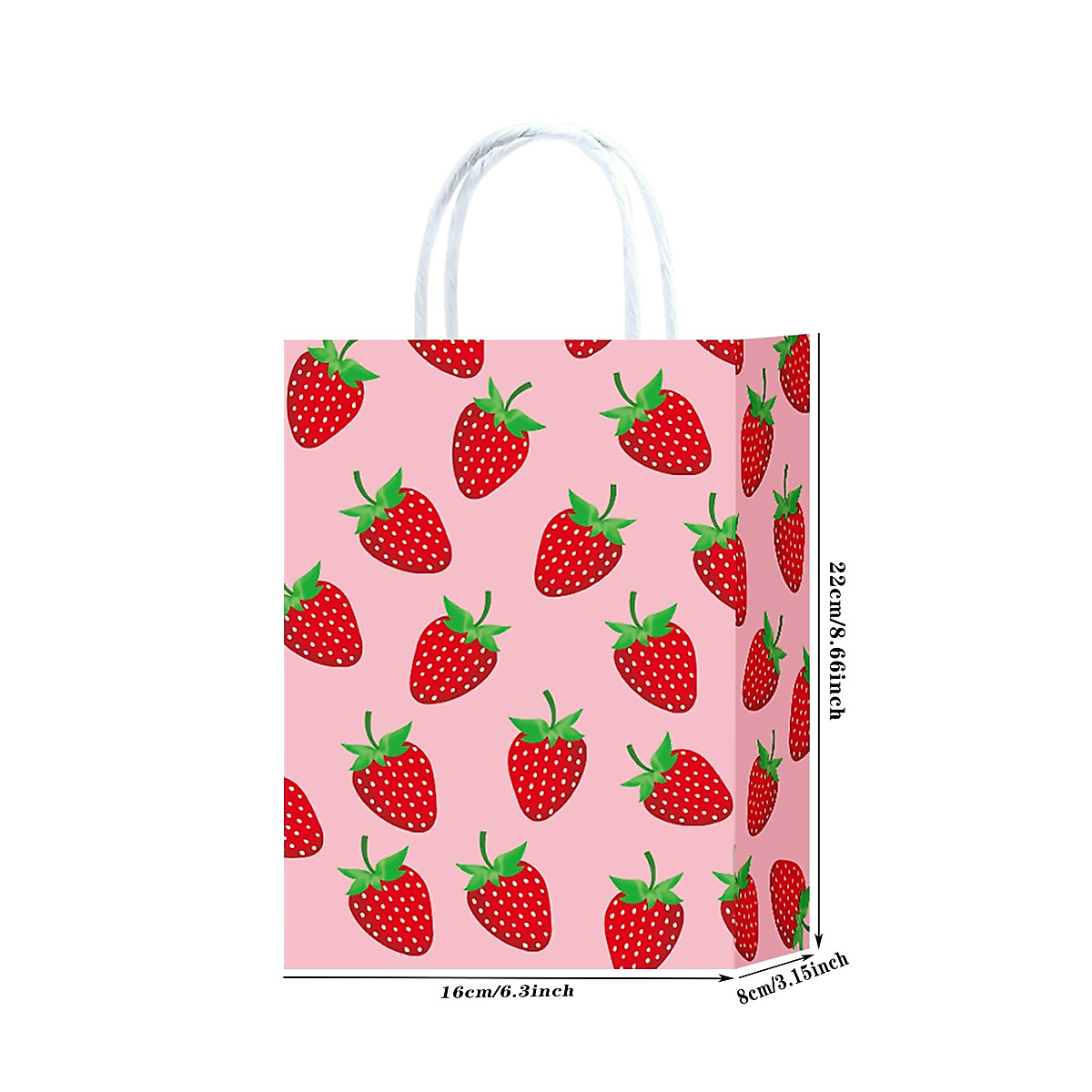Hitkmi 16 Pcs Strawberry Gift Bags Small Strawberry Paper Goodie Bags with Handles for Birthday Party Berry Sweet Party Favor Bags Snack Candy Bags Decoration Supplies (Pink)