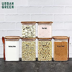 Square Glass food storage Containers with Airtight Lids, 2 Pack with 2 Wooden Spoon, Glass Jars with Wood Lids, Airtight Glass Canisters Sets with lids, Glass Coffee Storage Containers with Wood Lid