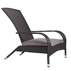 Patio Sense 62430 Coconino Wicker Chair All Weather Lightweight Durable Adirondack Style Chair Grey Outdoor Cushion Included - Black