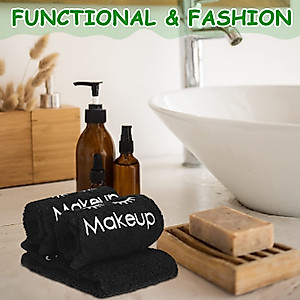 12 Pieces Cotton Makeup Towels Black 13x13 Inches Makeup Washclothes for Face Reusable Makeup Remover Towels Facial Cleansing Wash Cloths Women Face Towel Absorbent Cosmetic Towel (Cute Style)