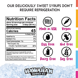 Hawaiian Shaved Ice Snow Cone and Shaved Ice Machine with Blade Adjustment Knob Bundled with 6 Flavor Quart Pack of Cherry, Grape, Blue Raspberry, Pina Colada, and Tiger's Blood