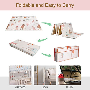 Reversible Waterproof & Non-Toxic Tummy Time Soft Foam Floor Playmat with Thick Cushion for Infants & Toddlers Portable Large Gym Carpet Playroom Mat 77x69 Inch (0.6in)