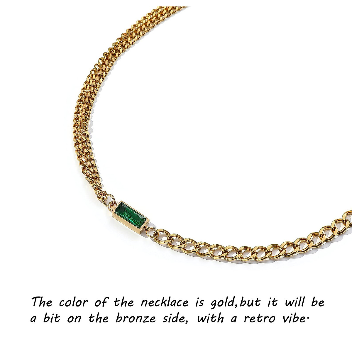 JA.S.JR 18K Gold Plated Emerald Choker Necklaces Chain Necklace Gold Statement Necklaces for Women